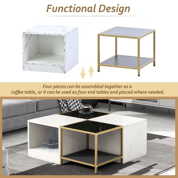 2-layer Modern Coffee Table with Metal Frame, Cocktail Table with High ...