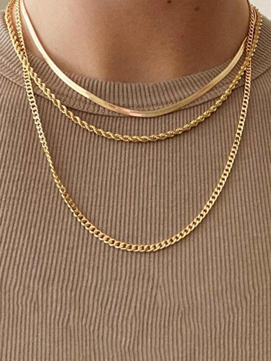 HOTNICE 3pcs Fashionable Simple Layered Chain Necklace | SHEIN USA