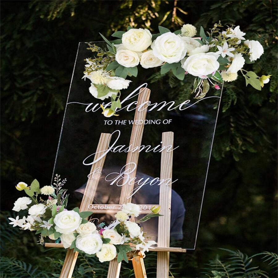 2Pcs/Set Welcome Sign Flowers Floral Swags Fall White Rose Wedding ...