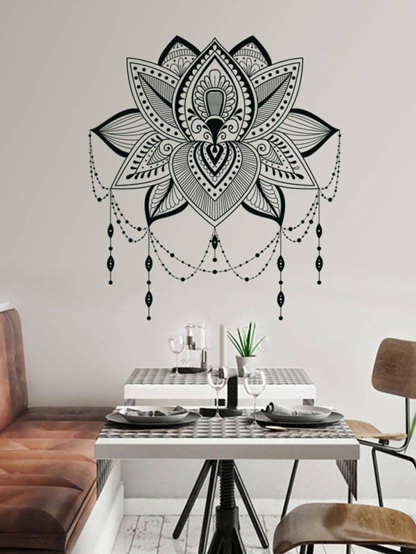 2pcs Lotus Pattern Wall Sticker, Modern PVC Waterproof Wall Decal For ...