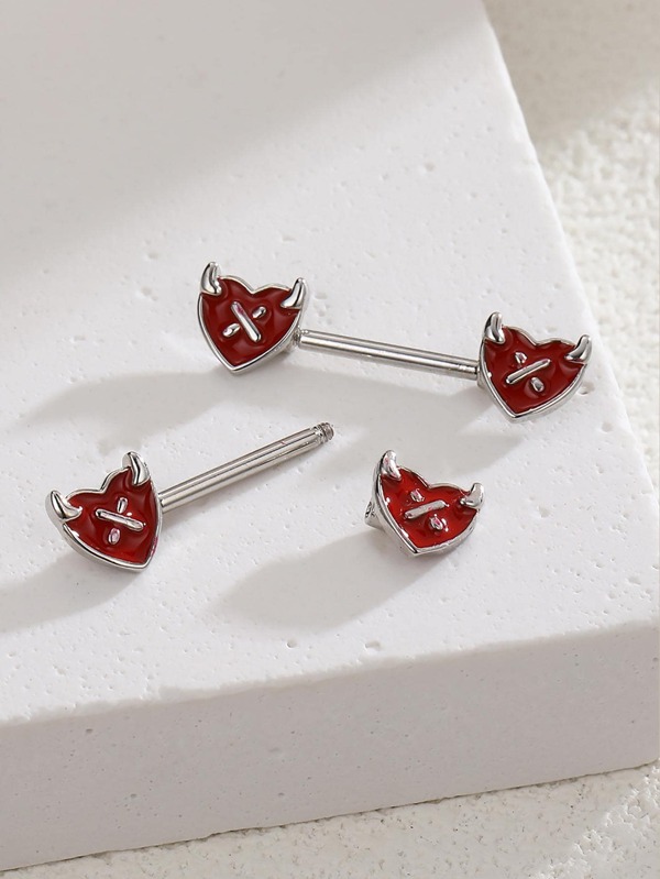 2pcs/set Funky Stainless Steel Heart Decor Nipple Ring For Women For ...