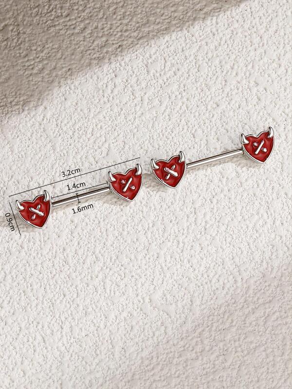 2pcs/set Funky Stainless Steel Heart Decor Nipple Ring For Women For ...