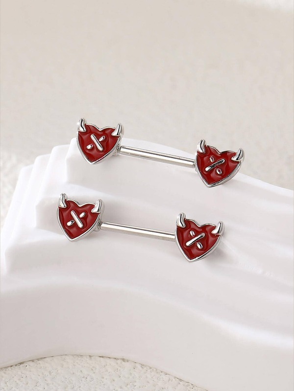 2pcs/set Funky Stainless Steel Heart Decor Nipple Ring For Women For ...