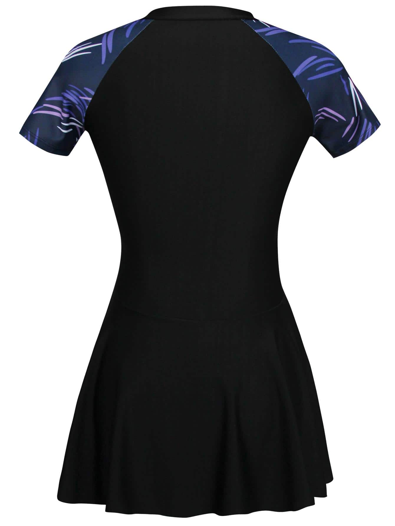 Tropical Floral Print Sports Zipper One-Piece Swimsuit Dress, Waist ...