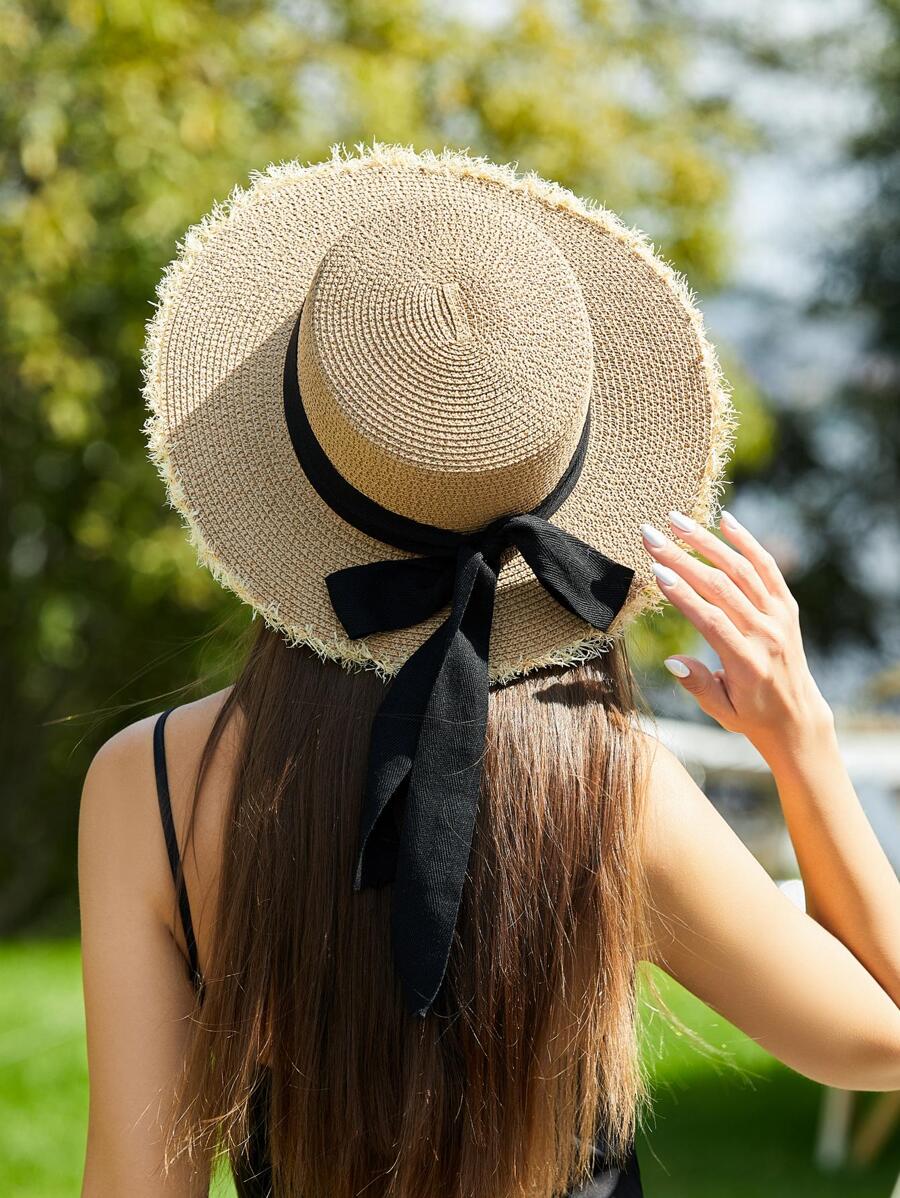 Women Straw Panama Hat Fedora Beach Sun Hat Wide Brim Straw Roll Up Hat ...