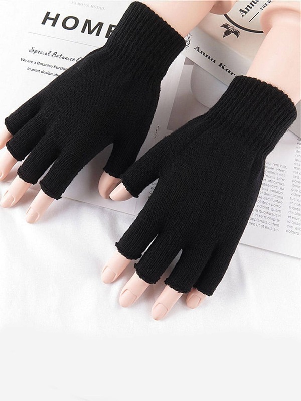 1 Pair Women's Stretchy Fingerless Knitted Gloves, Essential Gloves For ...