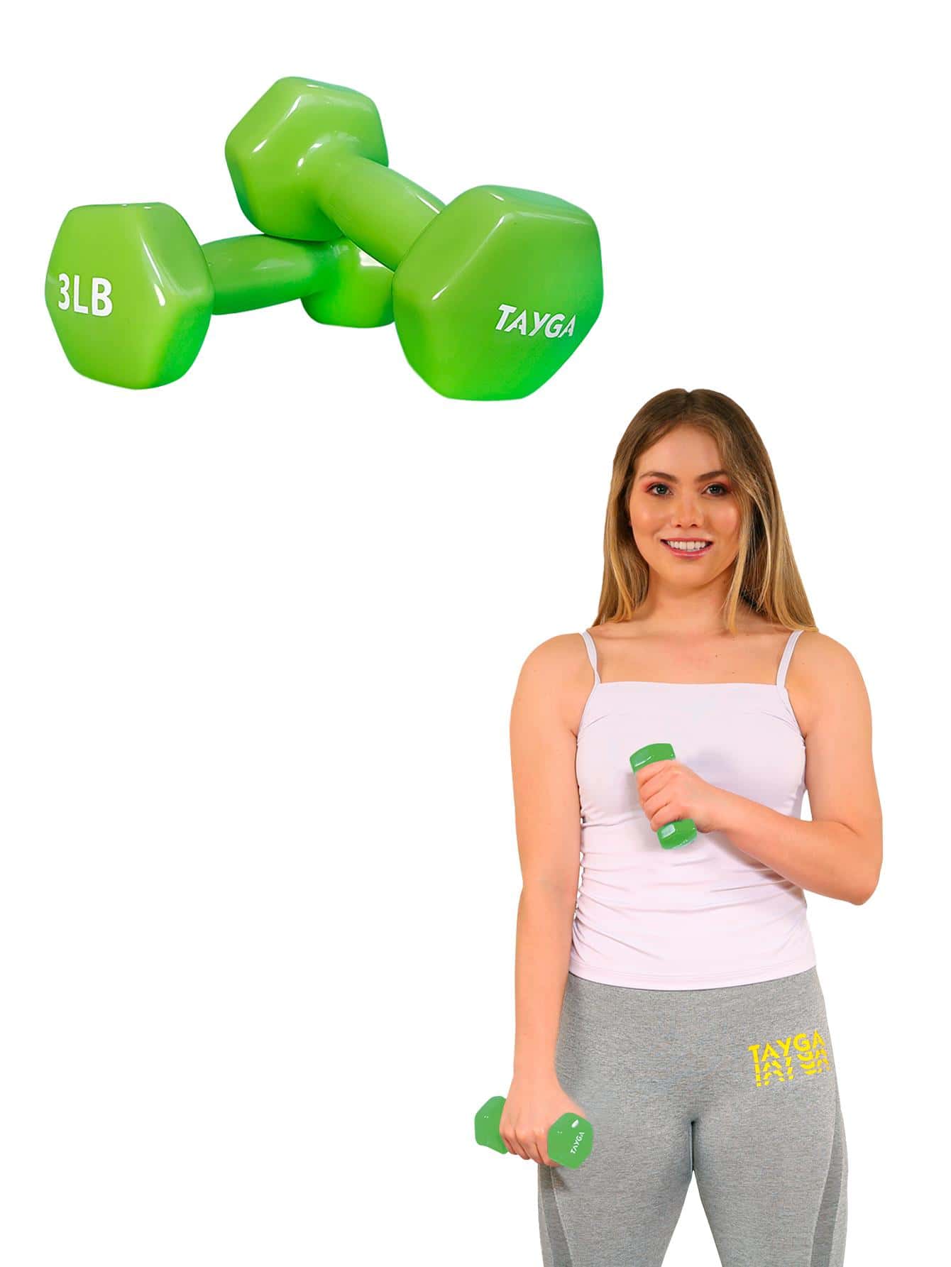 Par pesas mancuernas hexagonal vinil 3 lb verde (1.35 kg c/u) TAYGA ...