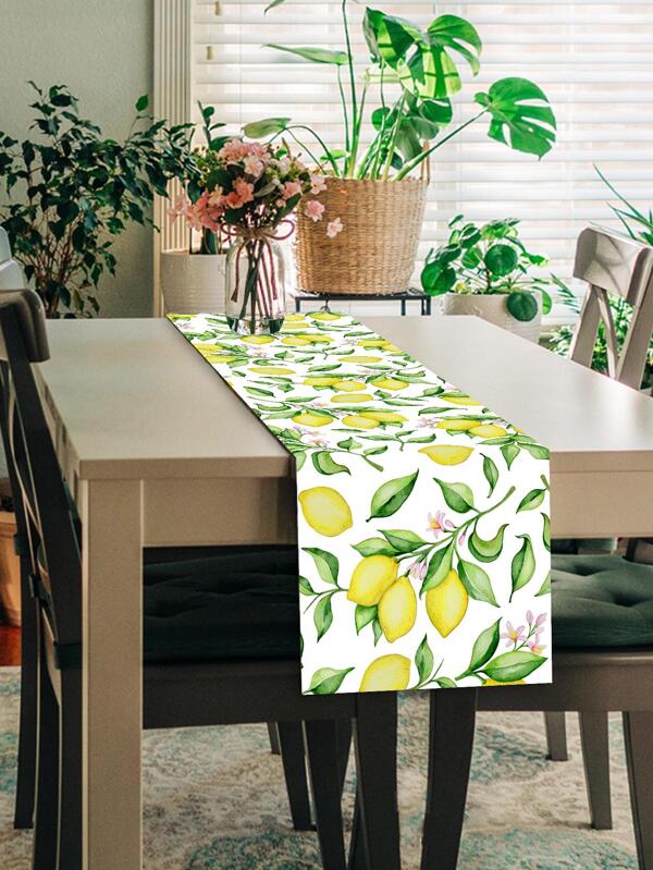 1pc Lemon Print Table Runner, Modern Fabric Table Runner For Home ...
