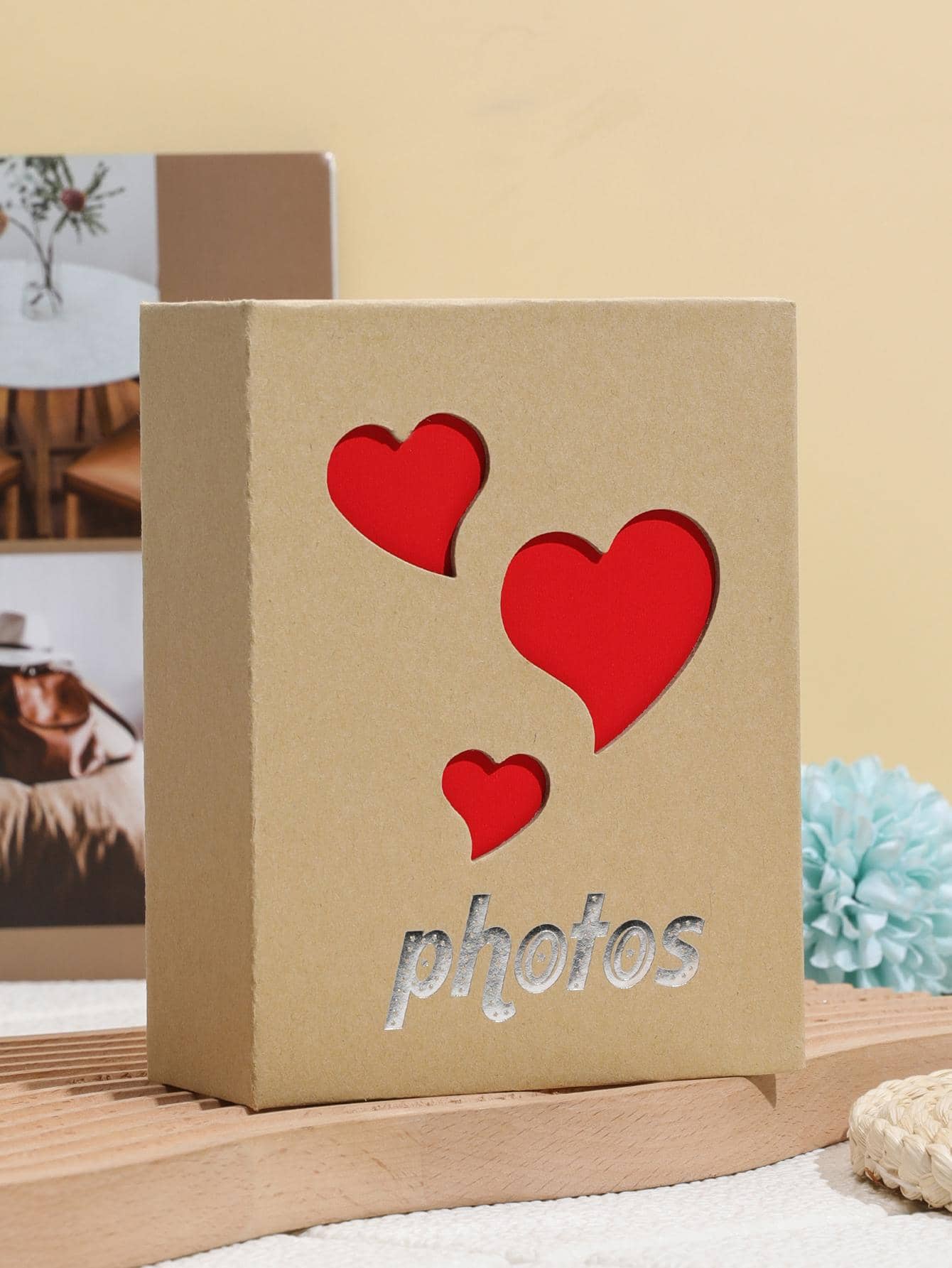 1pc Hollow Heart Photo Album, Letter Graphic Paper Photo Card Case For ...