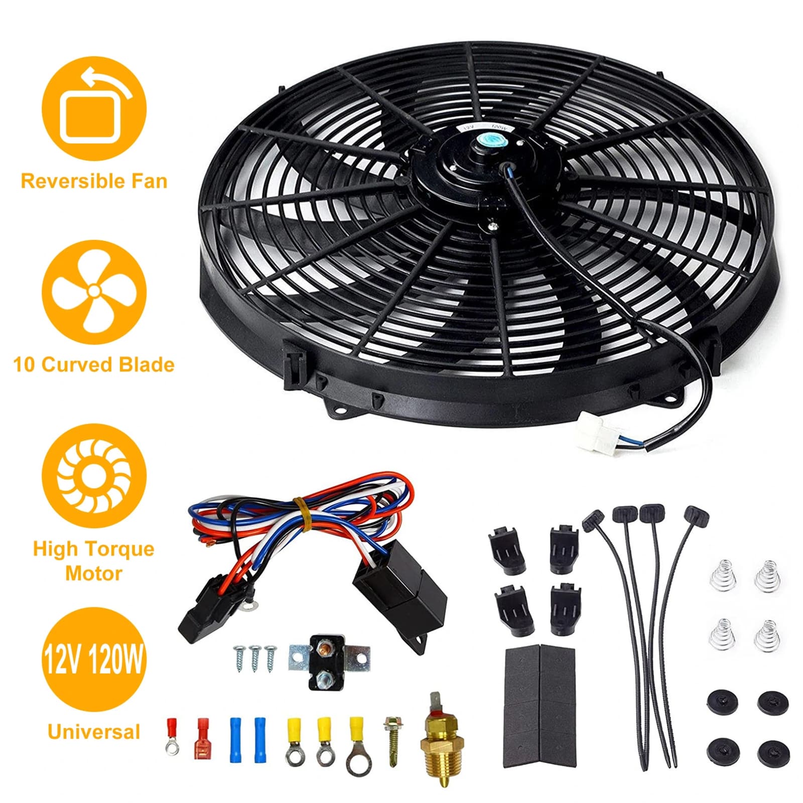 16 Inch Automotive Electric Cooling Fan, 10 Blades Car Thermostat Kit ...