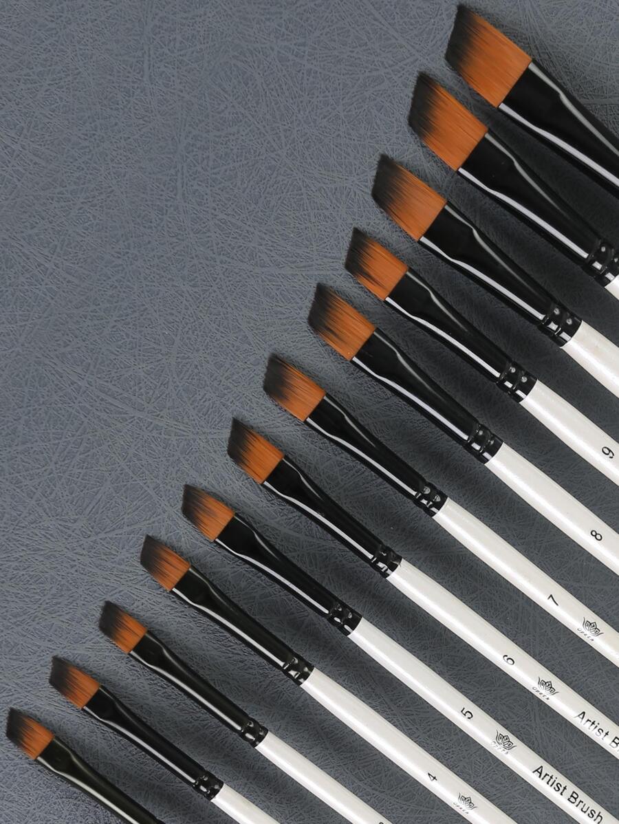 12pcs Inclined Peak Design Drawing Brush Set, Simple Wood Painting ...