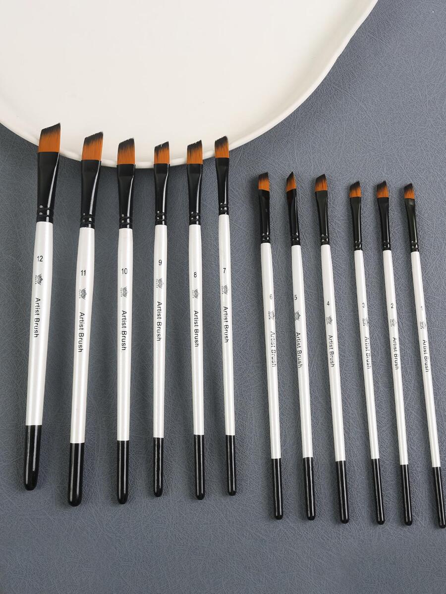 12pcs Inclined Peak Design Drawing Brush Set, Simple Wood Painting ...