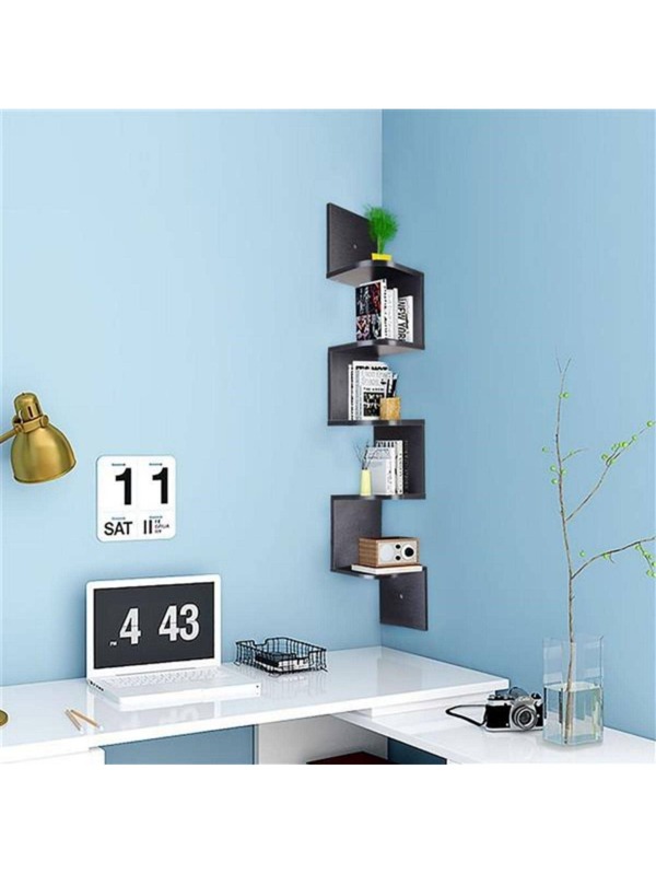 Wood Corner 5 tiers Wall Shelf Zig Zag Wooden Shelves Wooden Mount Rack ...