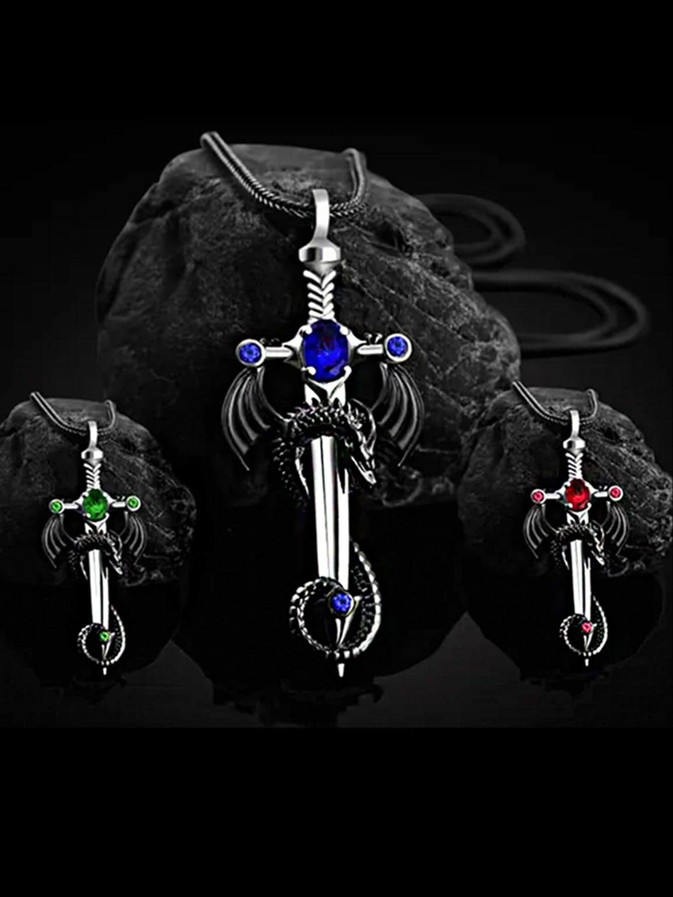 Men Western Dragon Detail Sword Charm Necklace, For Jewelry Gift And ...