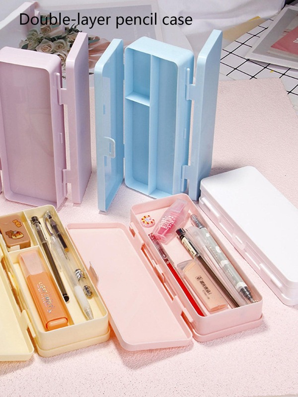 1pc Plain Color Pencil Box, Simple Portable Pencil Storage Box For ...