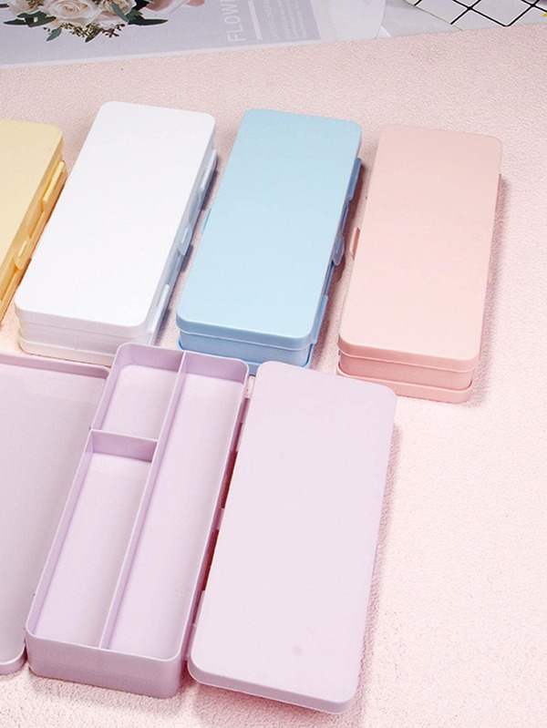 1pc Plain Color Pencil Box, Simple Portable Pencil Storage Box For ...