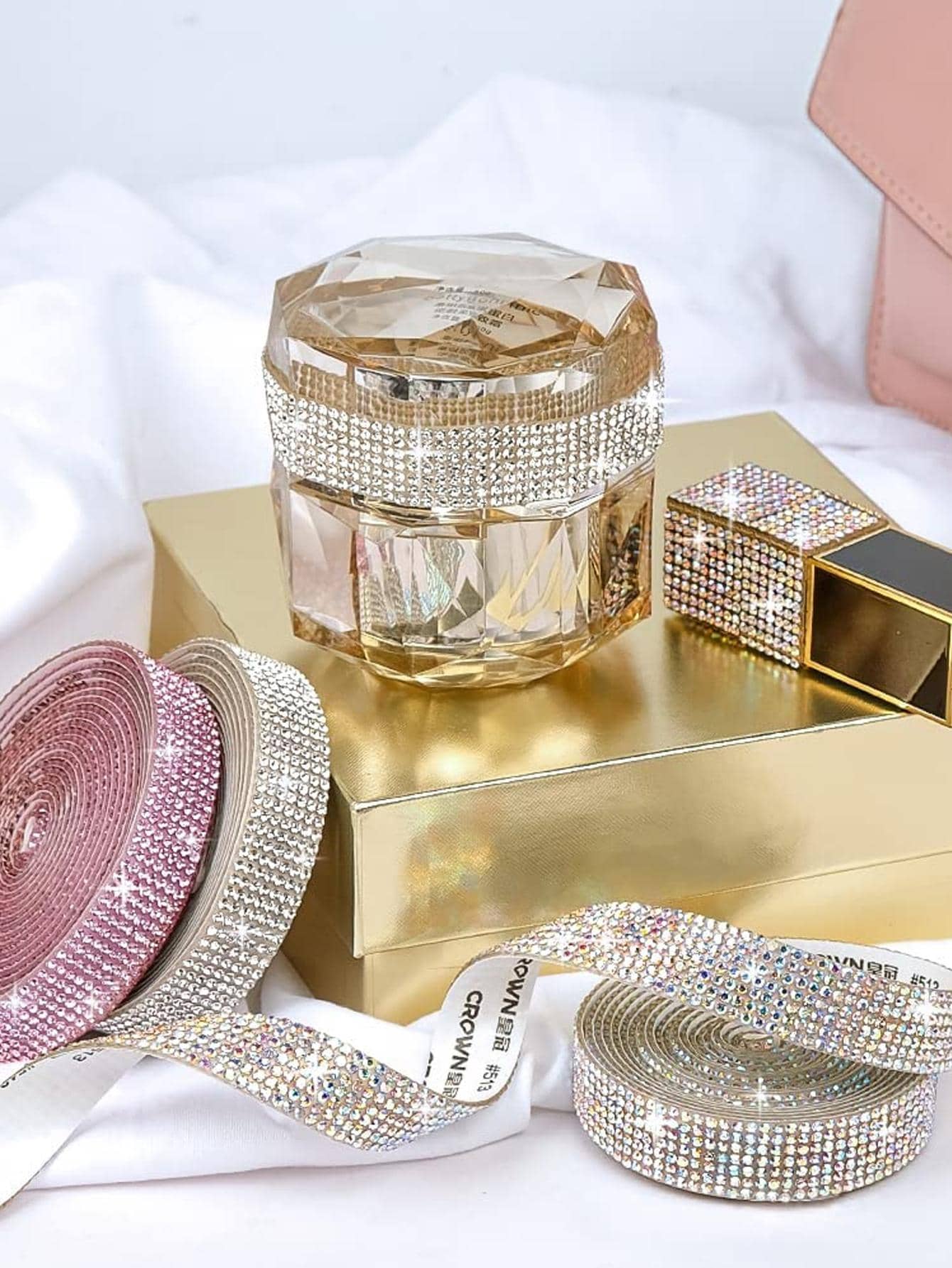 1pc Silver Self-adhesive Crystal Rhinestone Strip Diy Hot Melt Glue ...