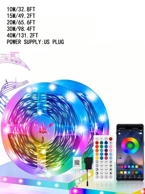 1pc 10/15/20/30/40M RGB LED Strip Light Music Sync Color Changing LED ...