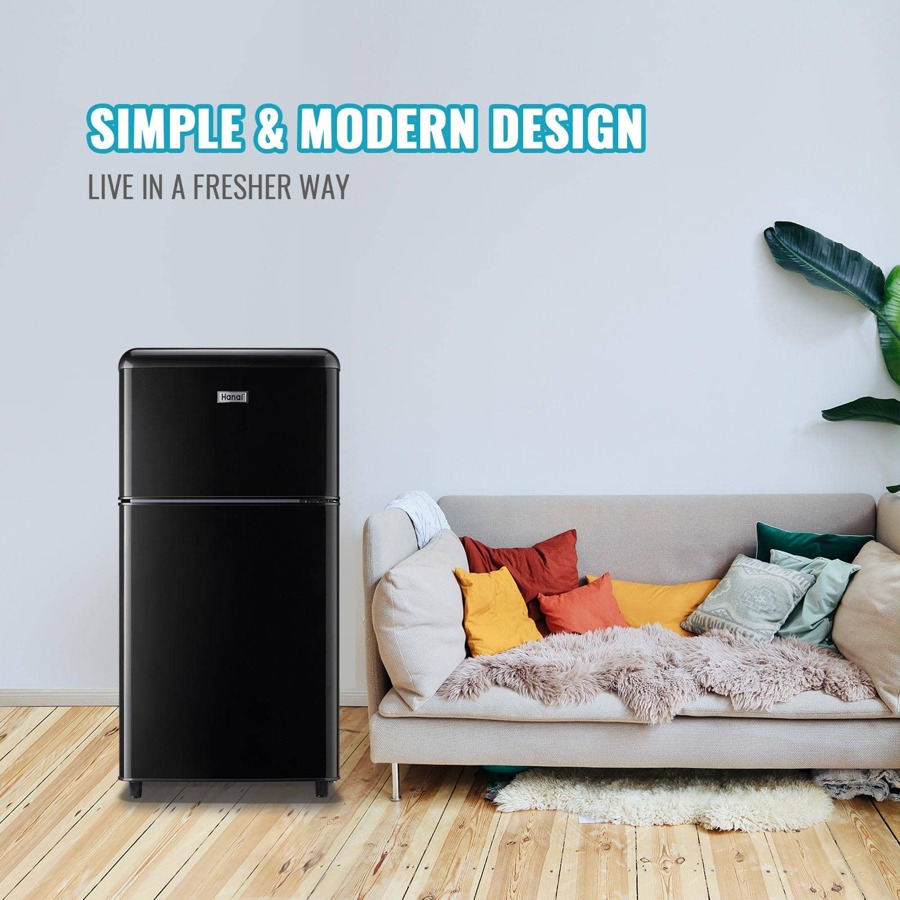 WANAI Mini Refrigerator With Freezer 3.2 Cu.Ft Retro Dual Door Mini ...