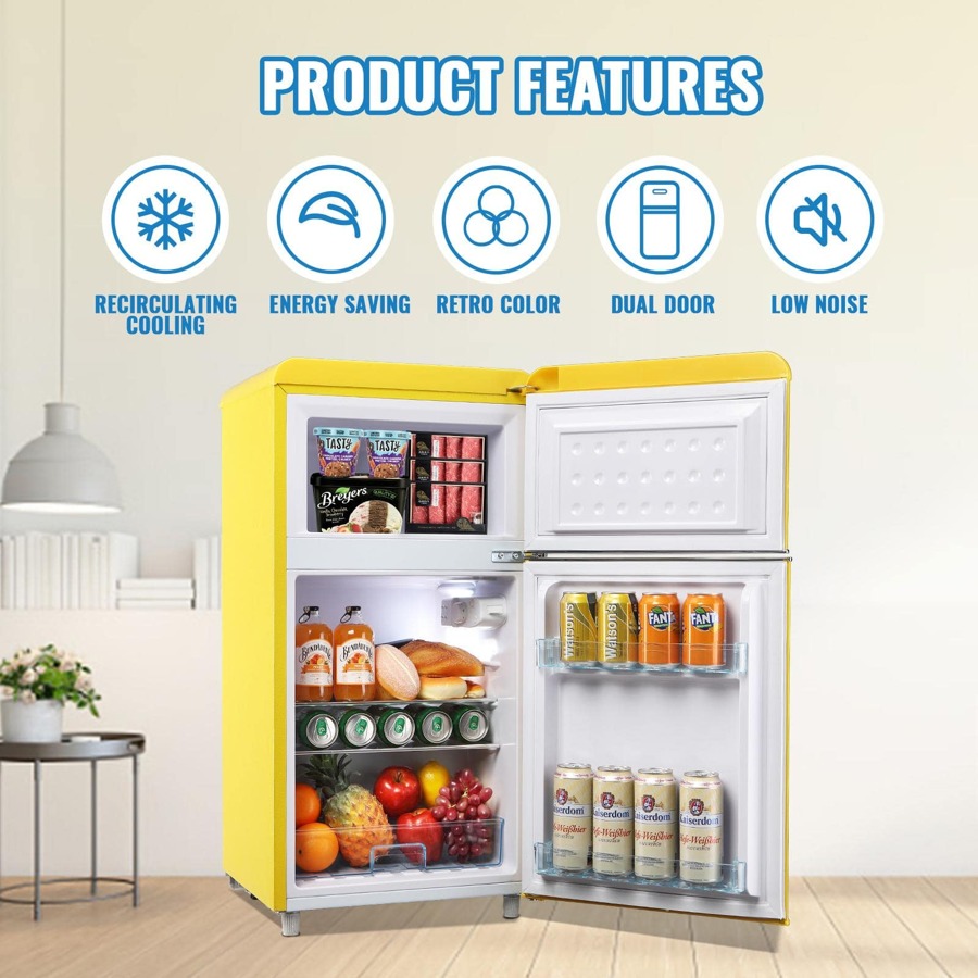 WANAI Retro Mini Fridge Compact Refrigerator With Freezer 3.2 Cu.Ft ...