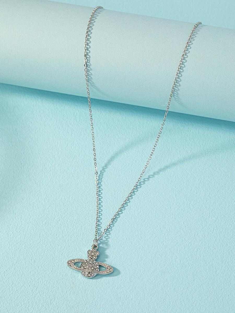 Rhinestone Planet Charm Necklace | SHEIN USA