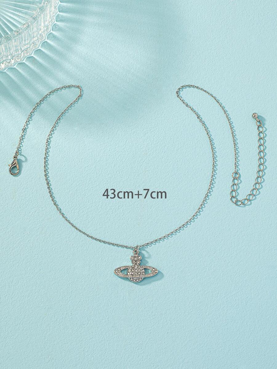 Rhinestone Planet Charm Necklace | SHEIN USA