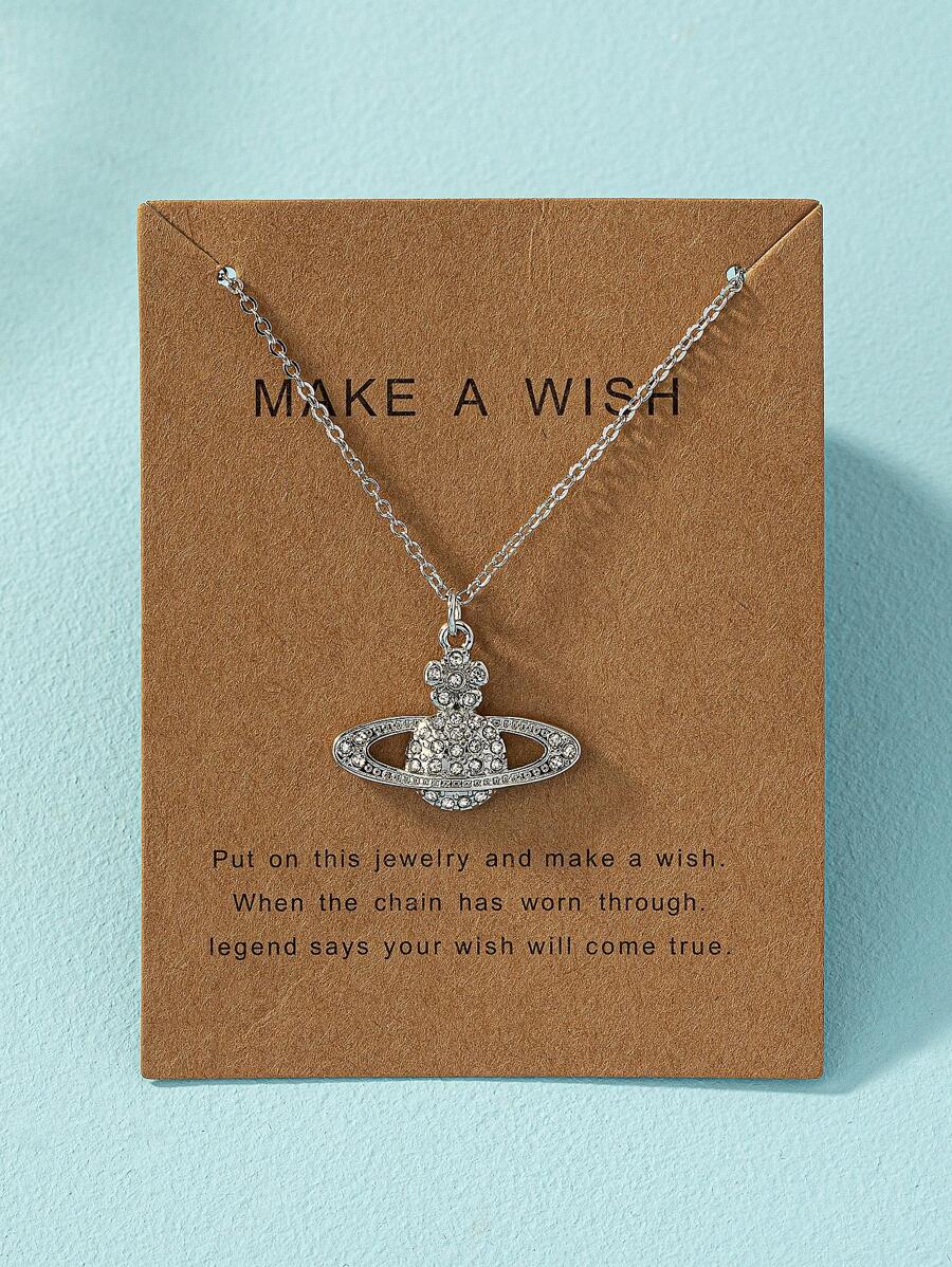 Rhinestone Planet Charm Necklace | SHEIN USA