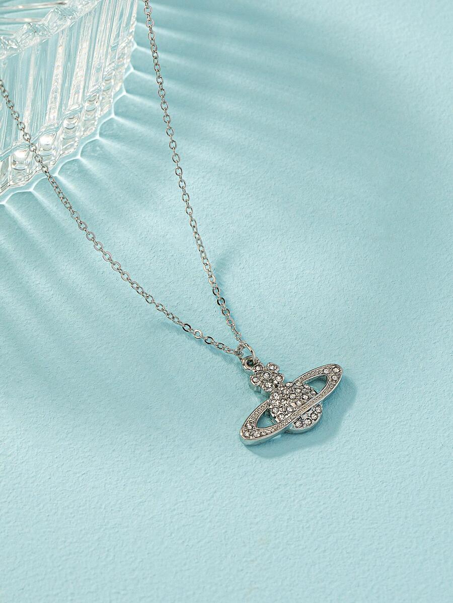 Rhinestone Planet Charm Necklace | SHEIN USA