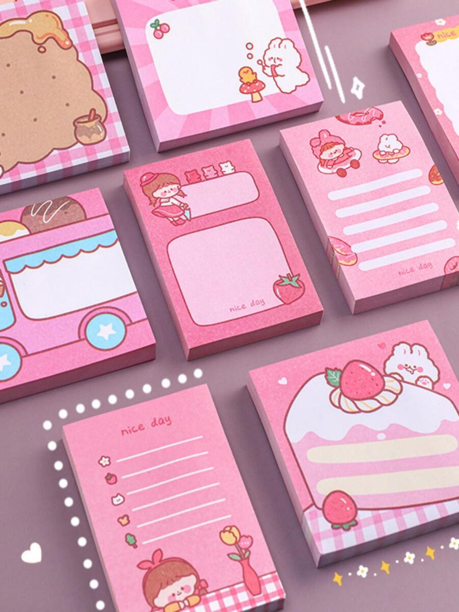 2pcs/Set Random Cute Cartoon Sticky Notes Book For Students, Memo Pad ...