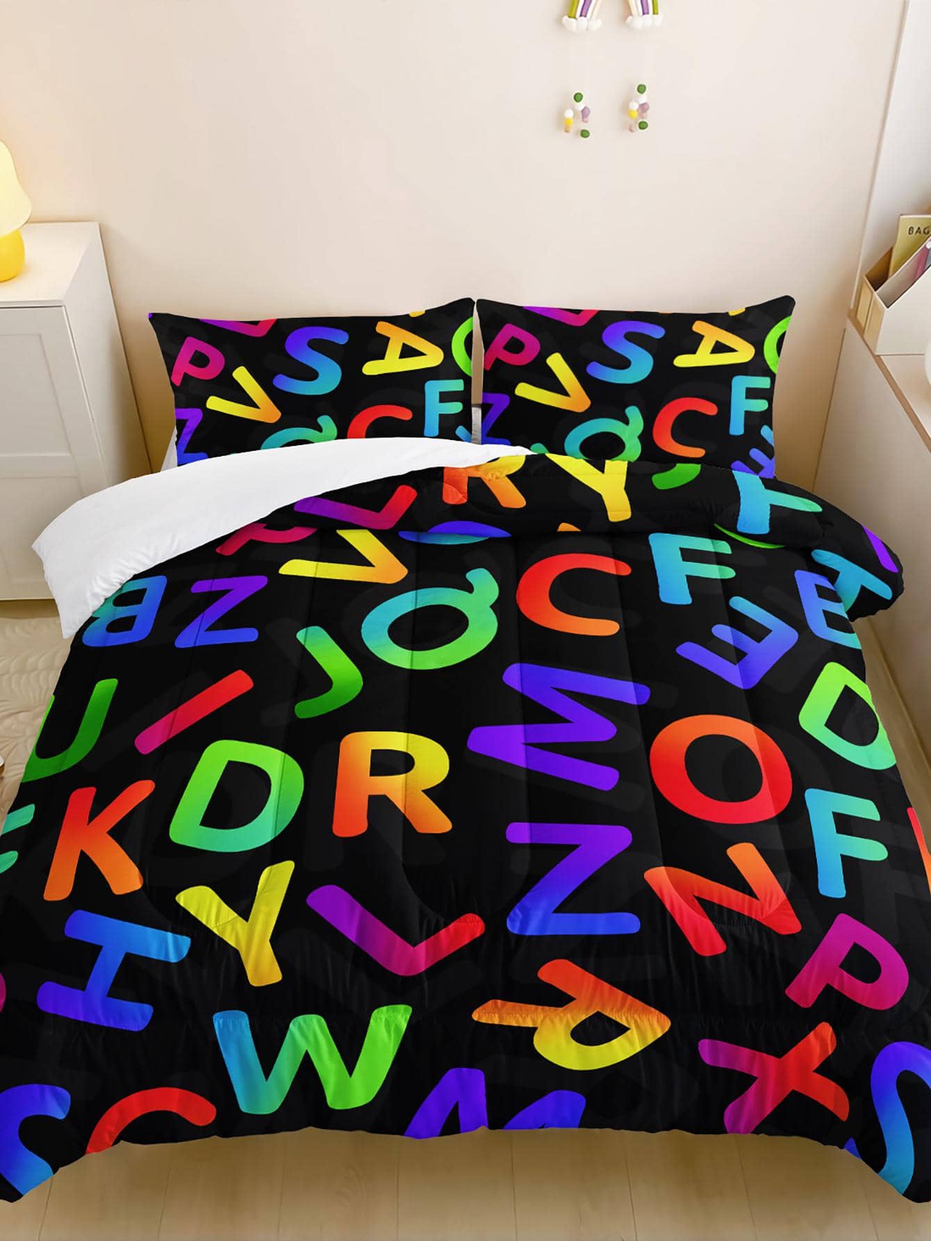 3D Alphabet Boys Girls Kids Bed Set Science Comforter Set Colorful ...
