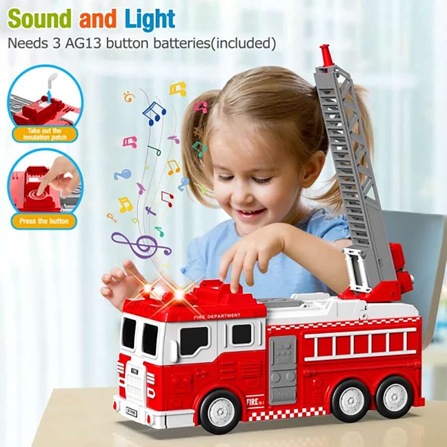 Toddler Fire Truck Toys, Fire Station Truck Toys with Sound and Light ...