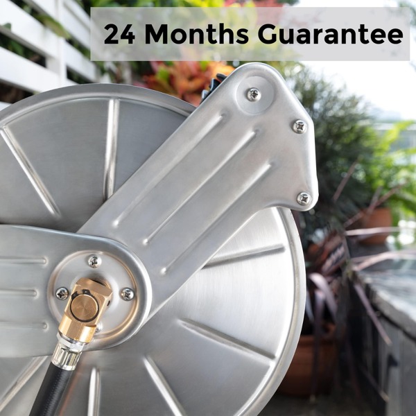 Stainless Steel Garden Hose Reel with 5/8" x 100 ft Heavy Duty Hose ...