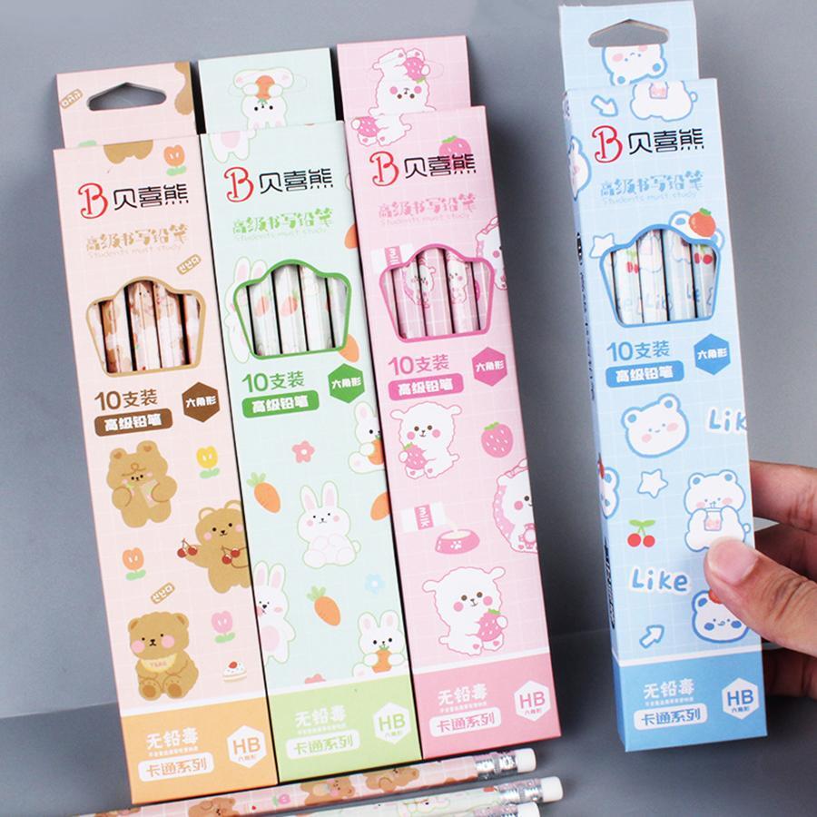 10pcs Cartoon Graphic Wooden Pencil With Eraser, Creative Multi-purpose ...