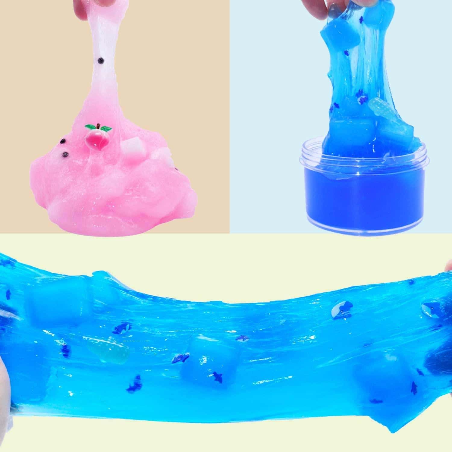 2 Piece Kit Jelly Cube Crunchy Slime, Pink Peach and Blue Sea Animal ...