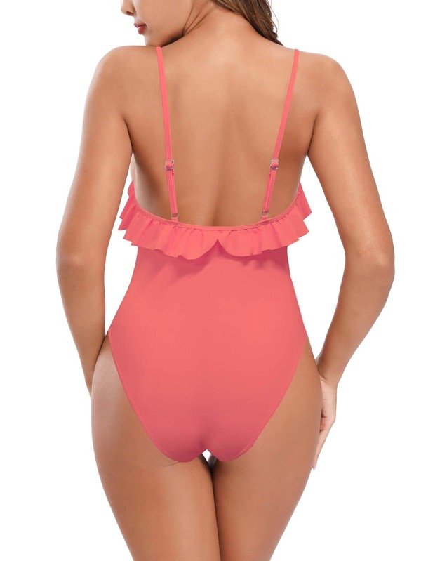 Ruffle Trim One Piece Swimsuit Shein Usa