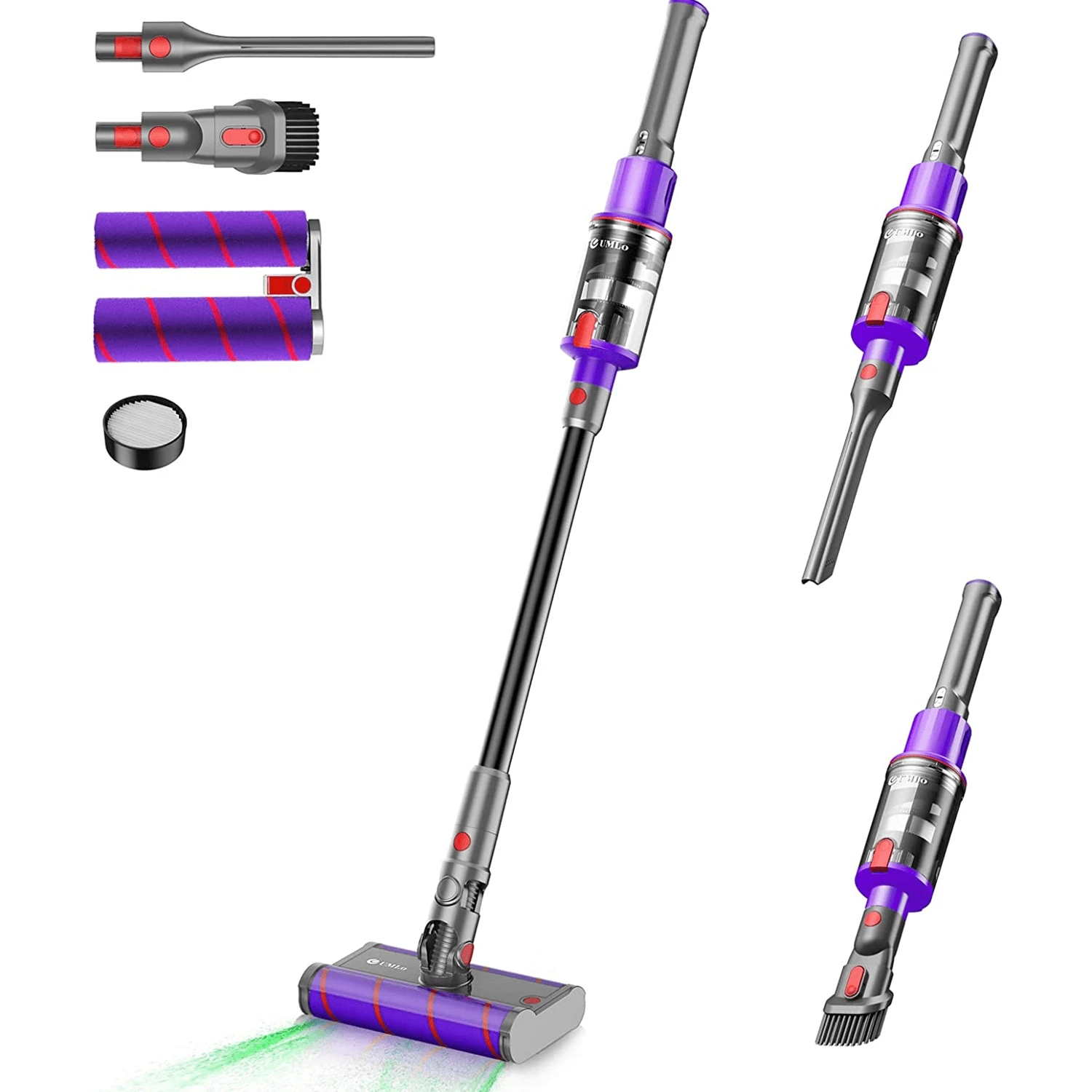 UMLo Dual Roller Hardwood Floor Vacuum, 23Kpa Powerful Cordless Vacuum ...