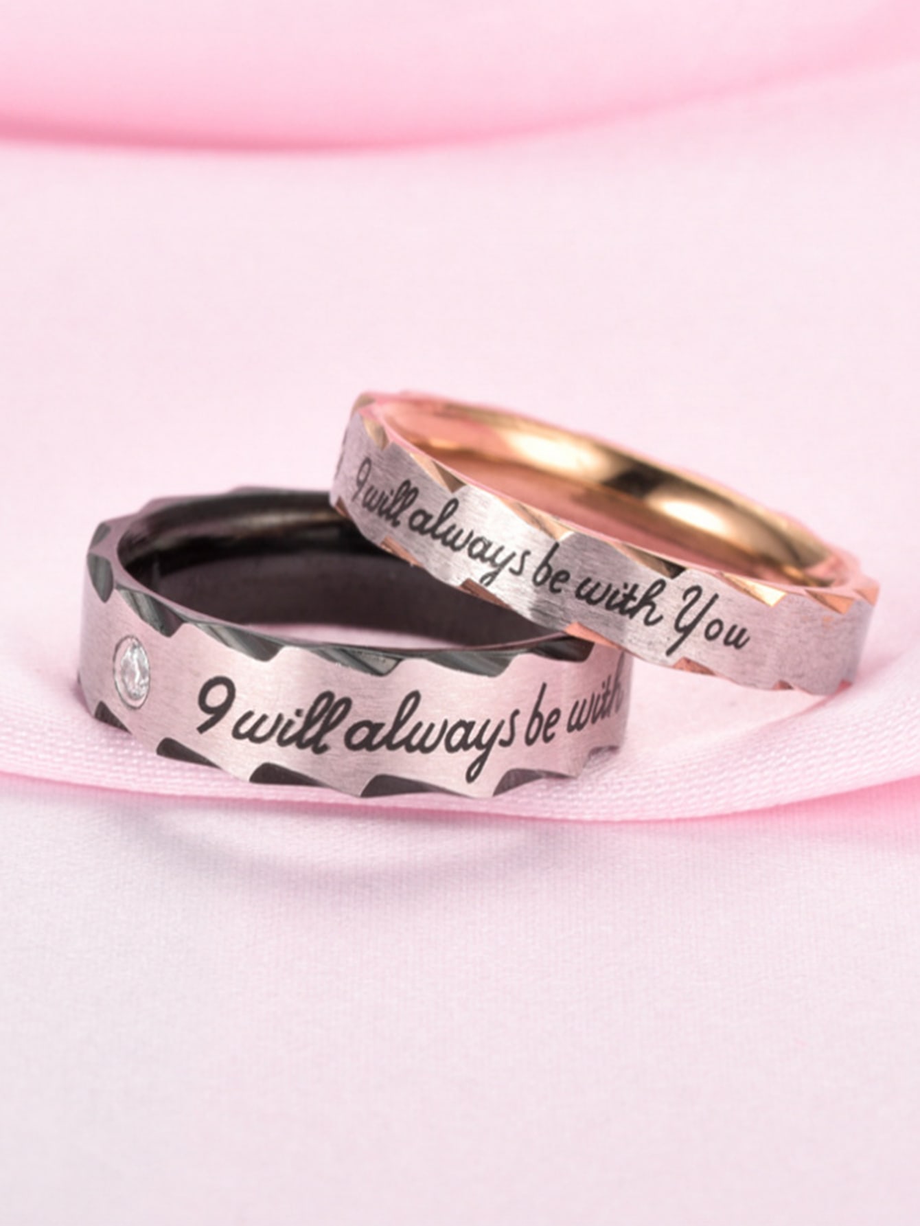 Fashion Titanium Steel Cubic Zirconia Decor Letter Graphic Ring For ...