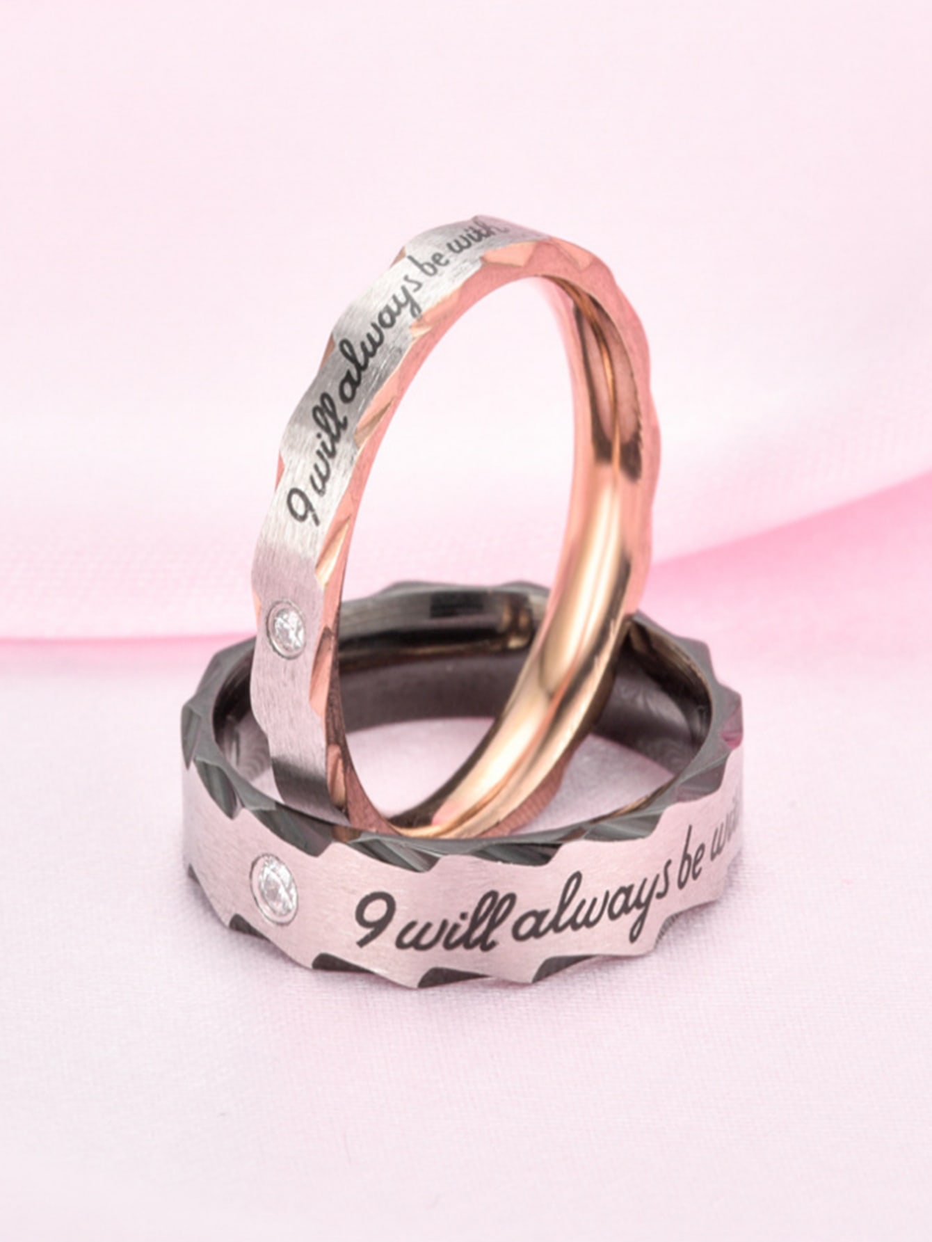 Fashion Titanium Steel Cubic Zirconia Decor Letter Graphic Ring For ...