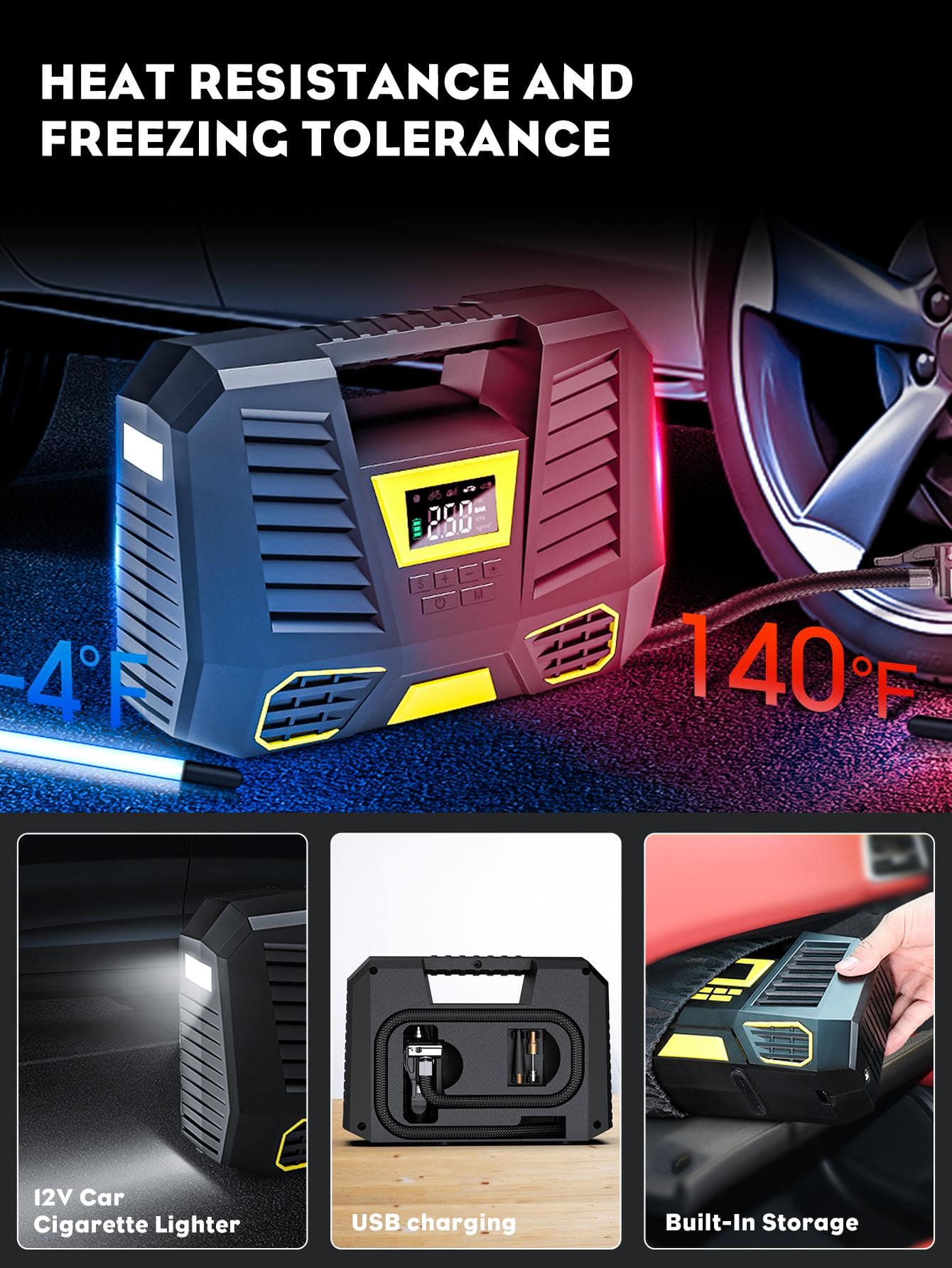 Cordless Tire Inflator Portable Air Compressor 150PSI - 6000mAh ...