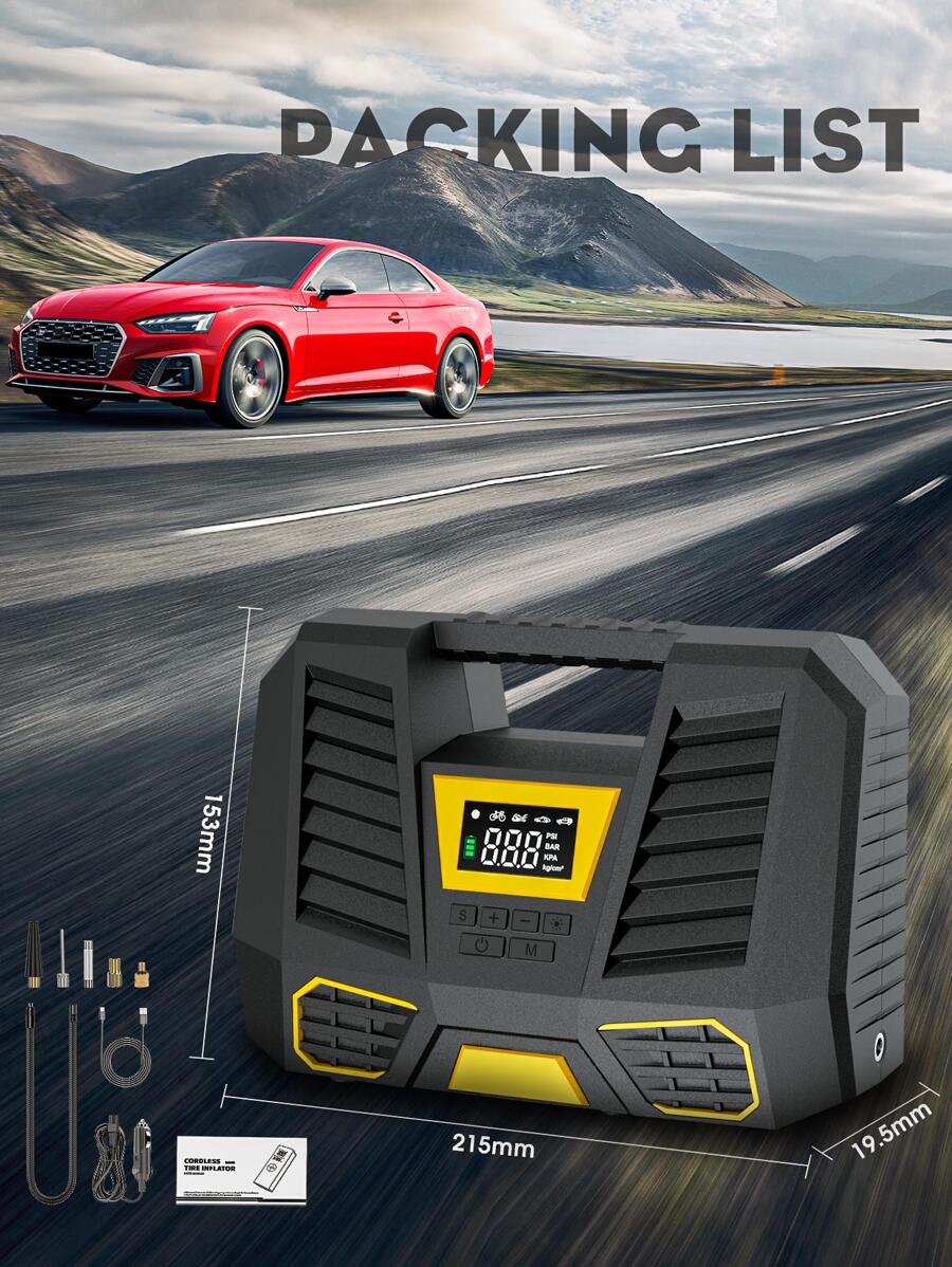 Cordless Tire Inflator Portable Air Compressor 150PSI - 6000mAh ...