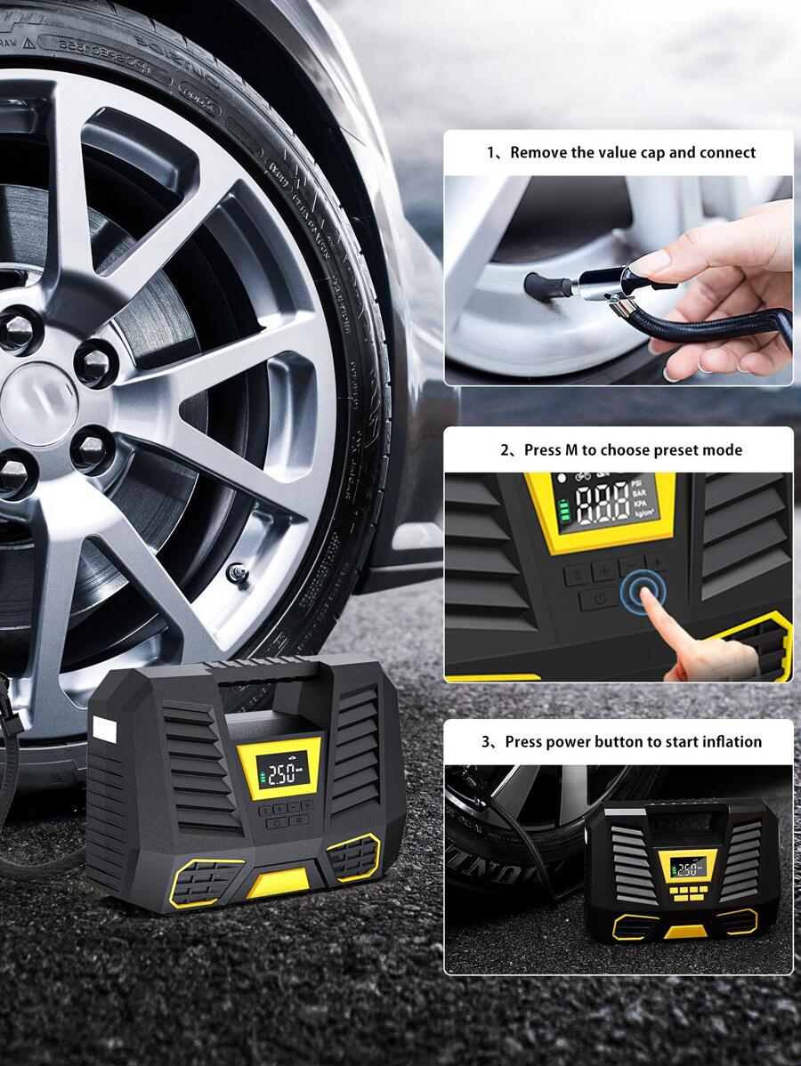 Cordless Tire Inflator Portable Air Compressor 150PSI - 6000mAh ...