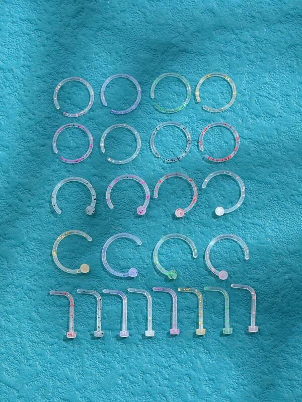 24pcs/set Minimalist Plastic Nose Ring Popular Piercing Body Jewelry ...