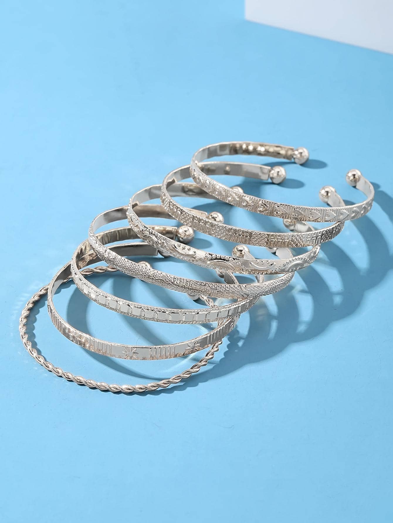 7pcs/set Textured Metal Cuff Bangle | SHEIN USA