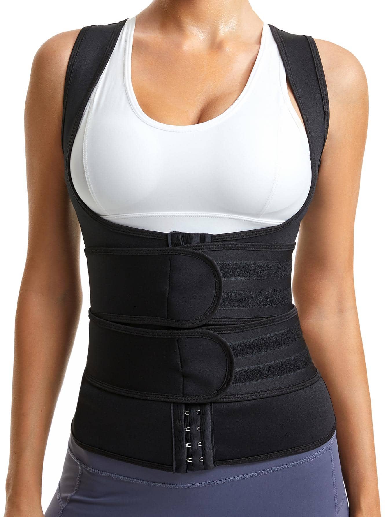 1pc Black Hook-and-loop Fastener Synthetic Rubber Fitness Corset ...