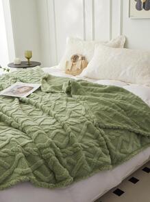 1pc Geometric Tufted Blanket, Simple Plain Color Jacquard Design ...