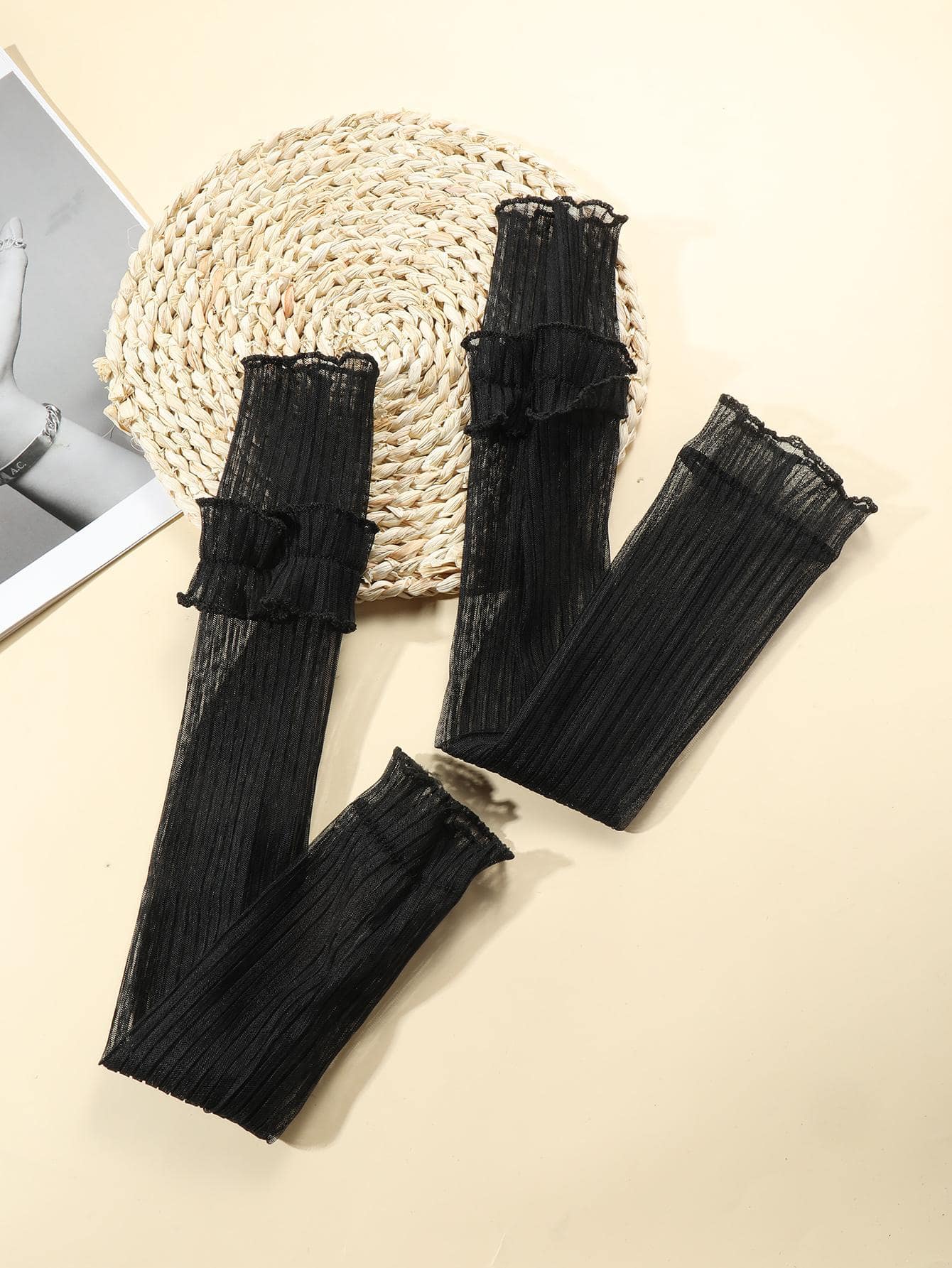 1pair Women Ruffle Trim Sun Protection Fashion Arm Sleeves For Summer ...