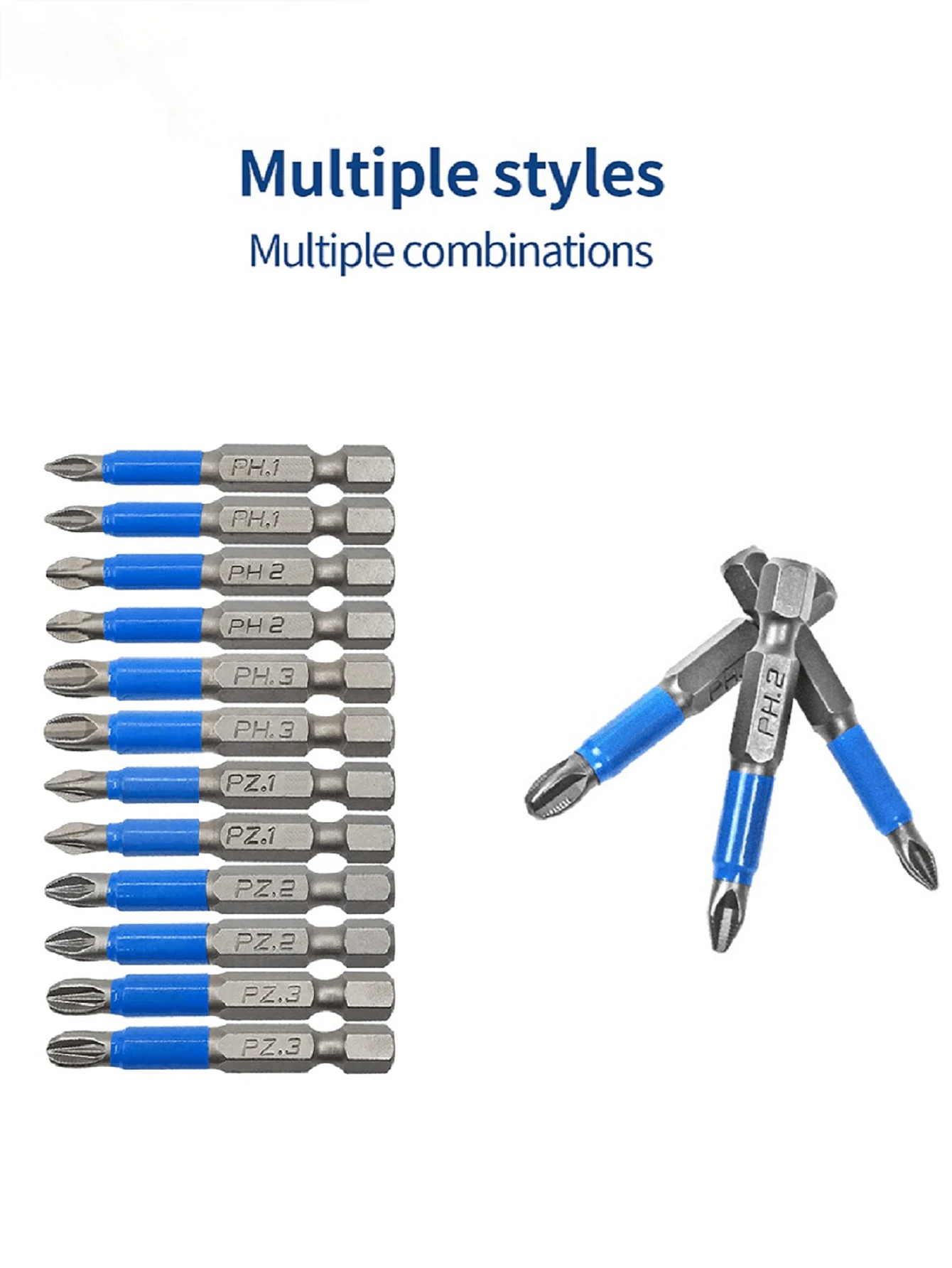 12pcs/set Magnetic Anti Slip Screwdriver Bit Set (PH1 PZ1 PH2 PZ2 PH3 PZ3) 50mm Length Cross ...