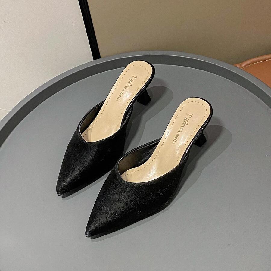 Women Point Toe Pyramid Heeled Pumps, Elegant Black Mule Pumps | SHEIN USA