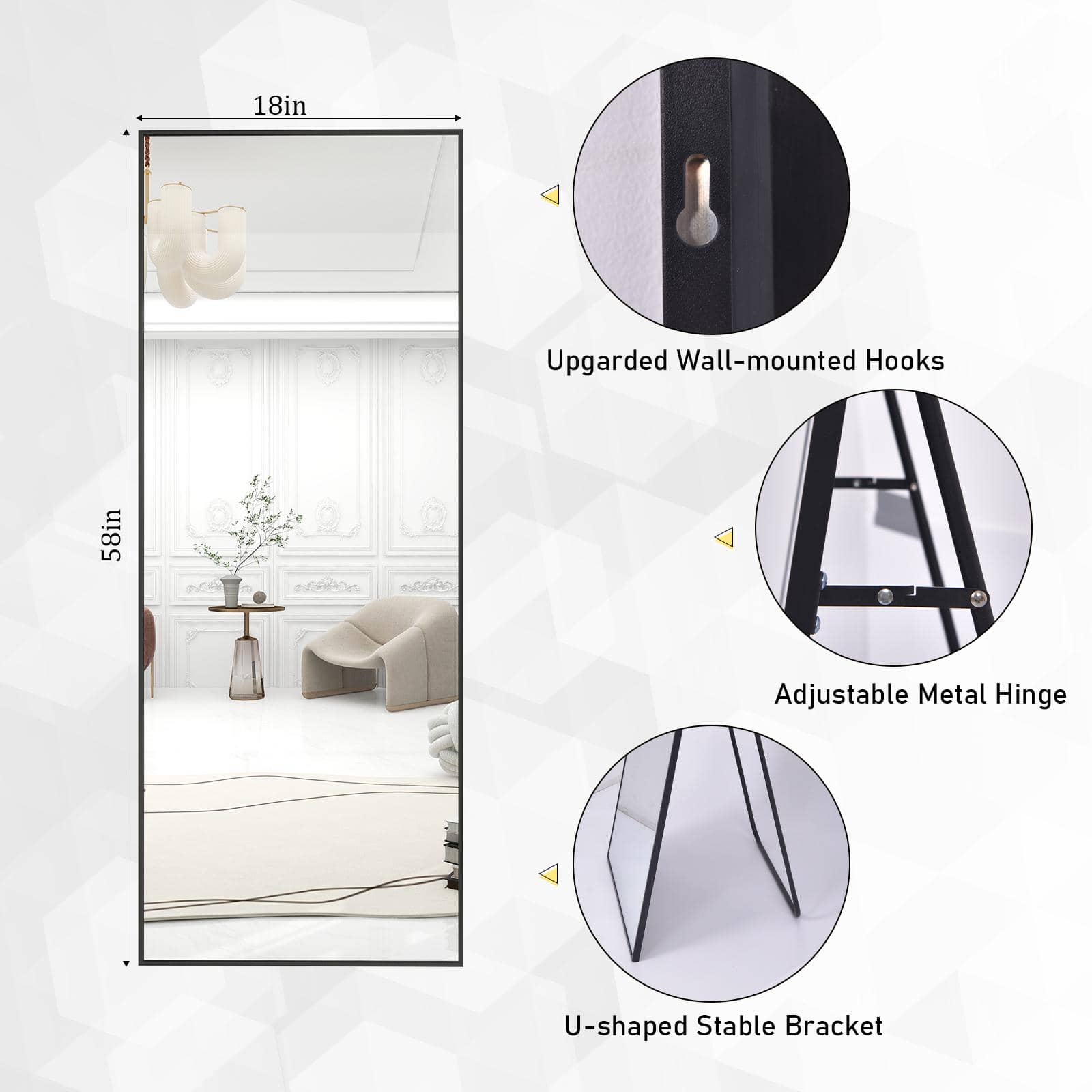 63"x20" Full Length Mirror Rectangle Body Dressing Floor Standing Mirrors Espejos | SHEIN USA