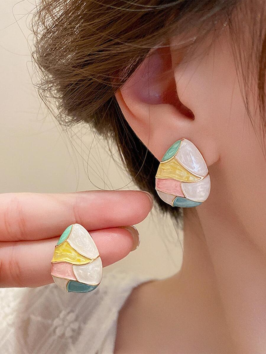Color Block Stud Earrings | SHEIN USA